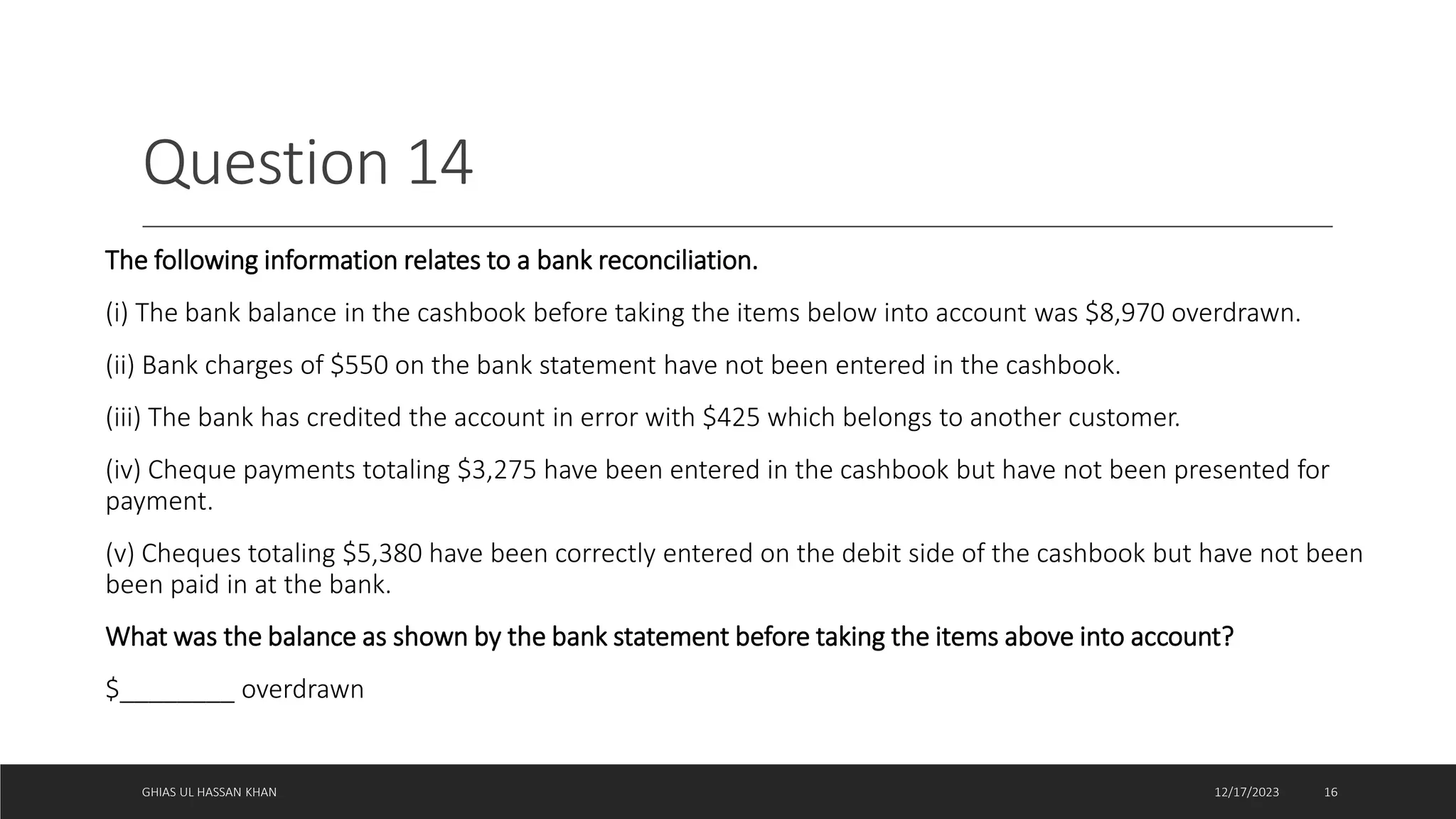 Bank reconciliation statement practice at basic level | PPTX