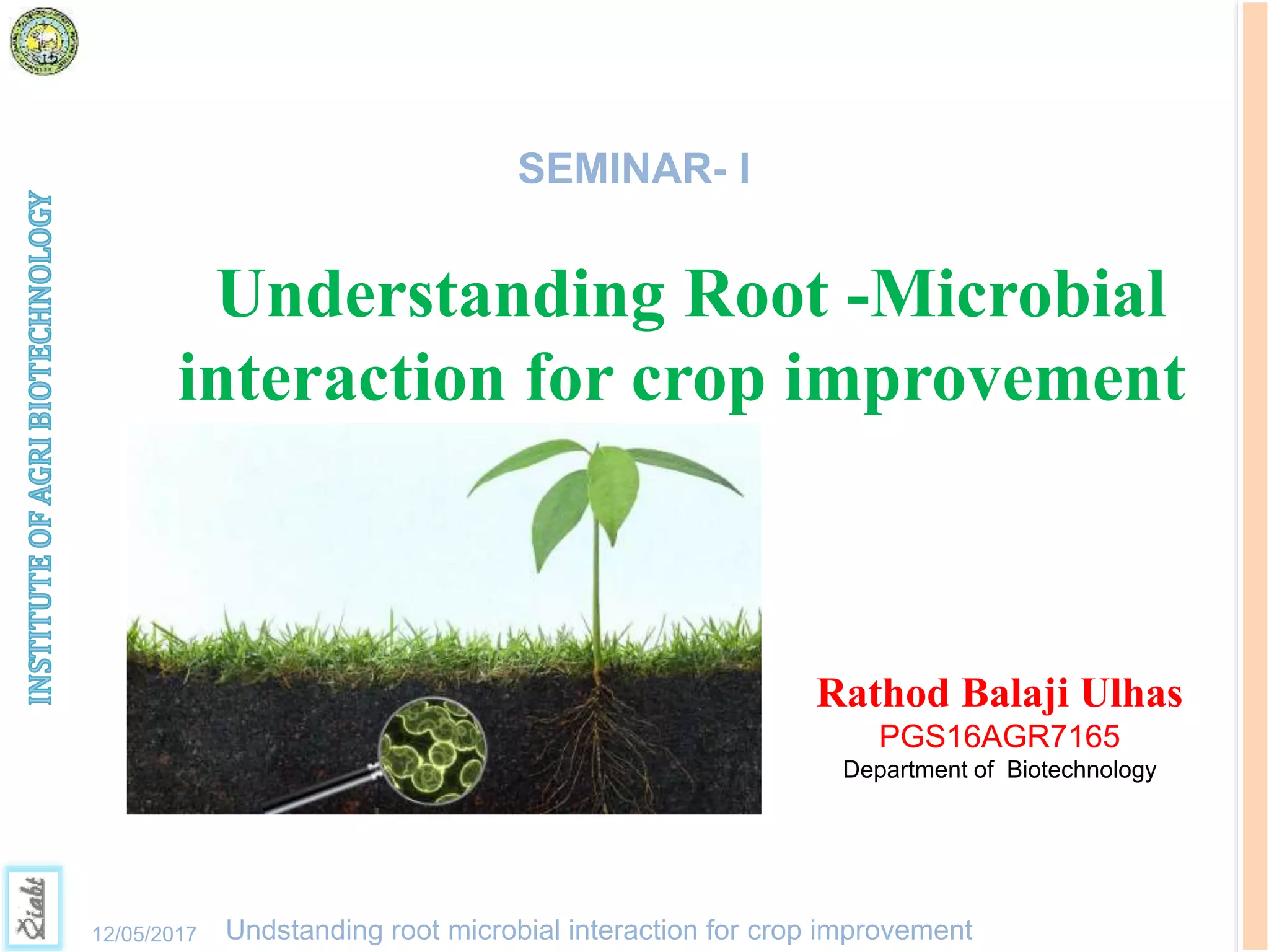 root microbial interaction for crop improvement seminar ppt | PPTX