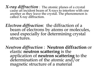 Difference b/w electron, neutron and X-ray diffraction and advantages ...