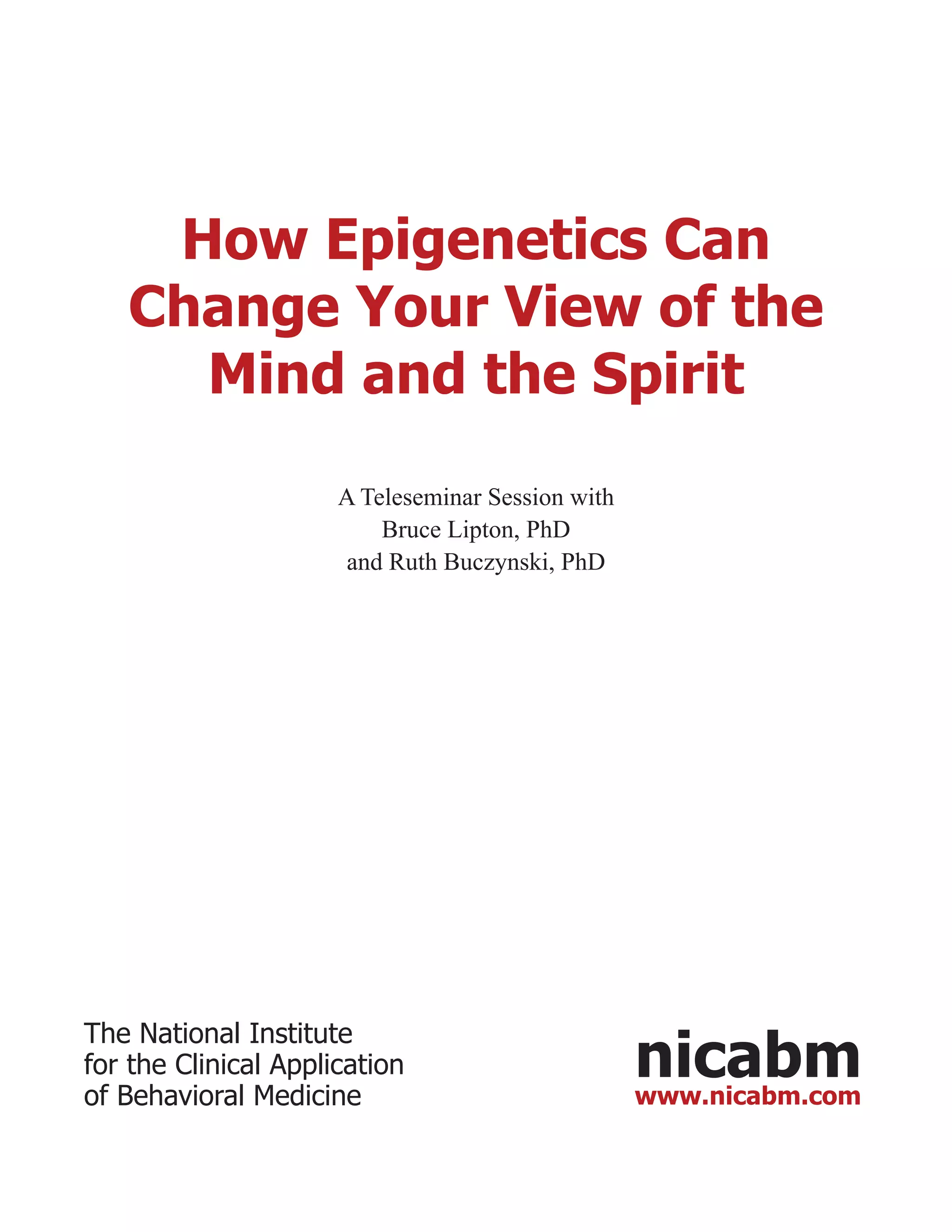 Bruce lipton epigenetics | PDF