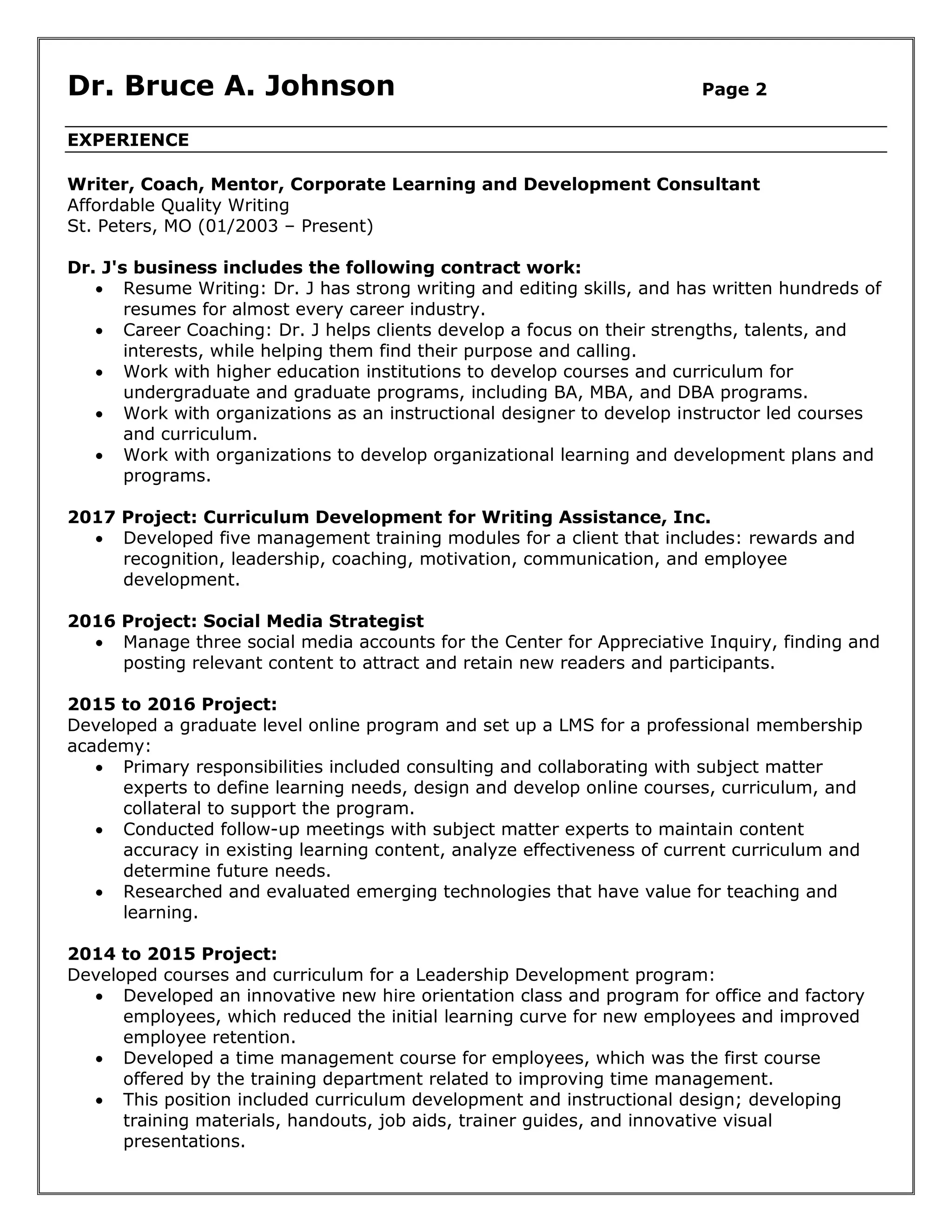 Dr Bruce A Johnson CV | PDF | Professional School | Postgraduate Education