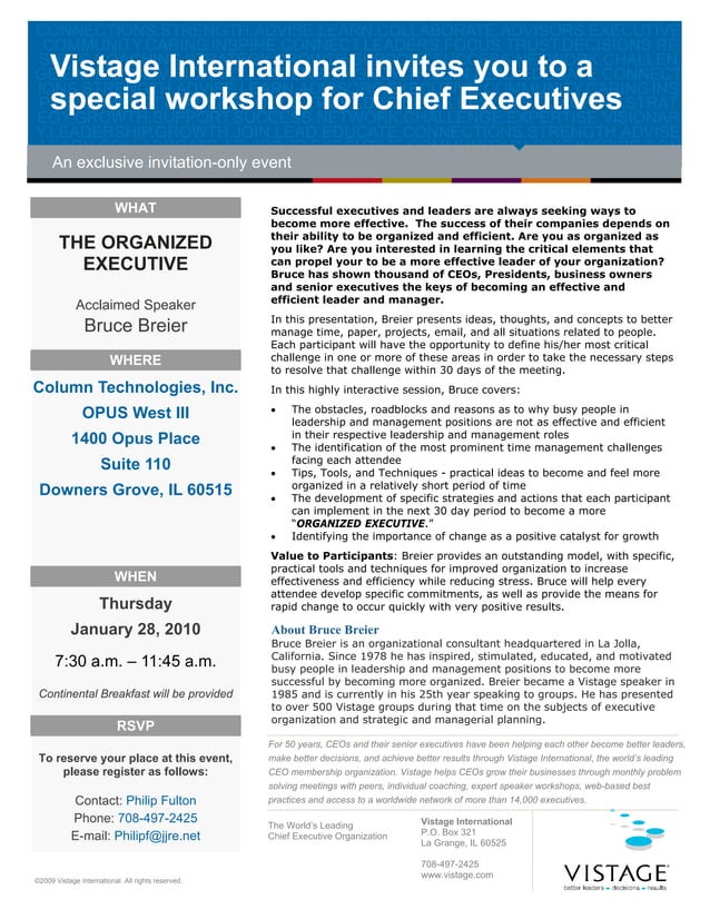 Bruce Breier January 28 The Organized Executive Workshop Flyer | PDF ...