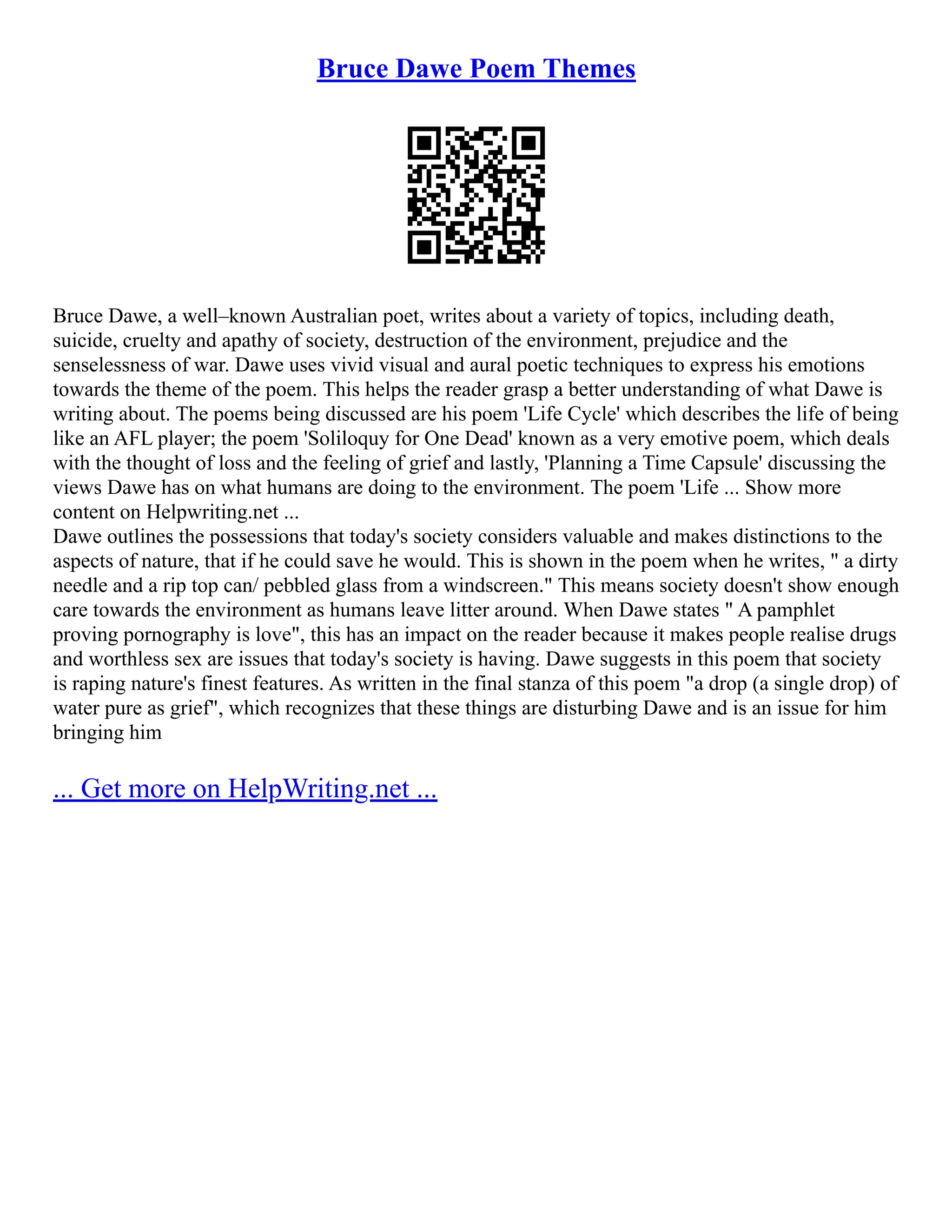 Bruce Dawe Poem Themes | PDF