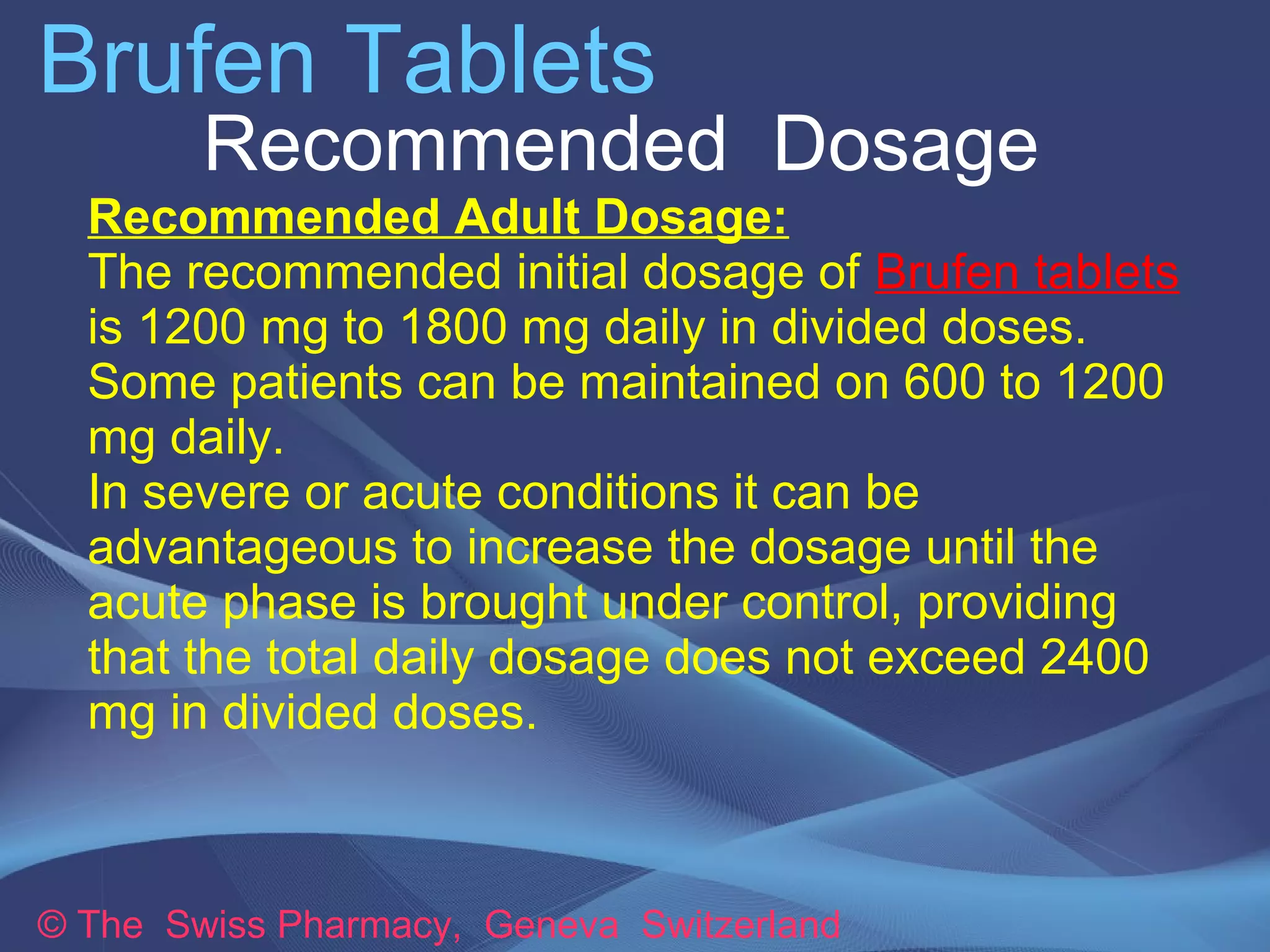 Brufen Tablets for Treatment of Arthritis, Dysmenorrhoea, and Pyrexia | ODP