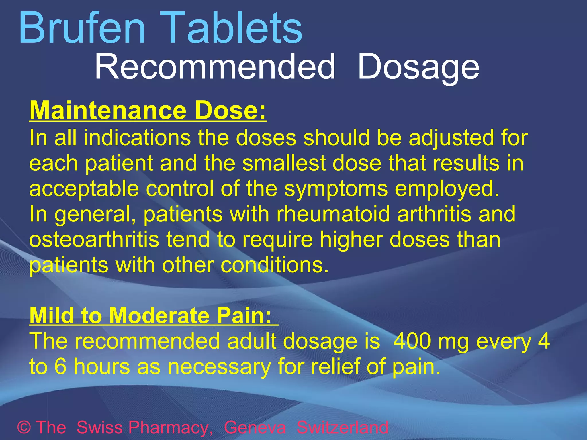 Brufen Tablets for Treatment of Arthritis, Dysmenorrhoea, and Pyrexia | ODP