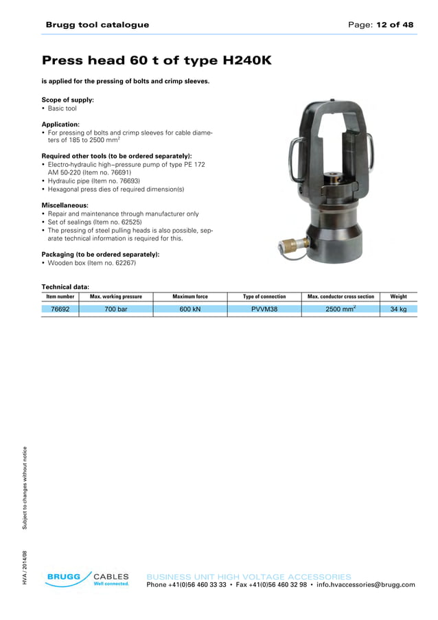 Brugg Cable Tools - High Voltage Cable Jointing Tools | PDF