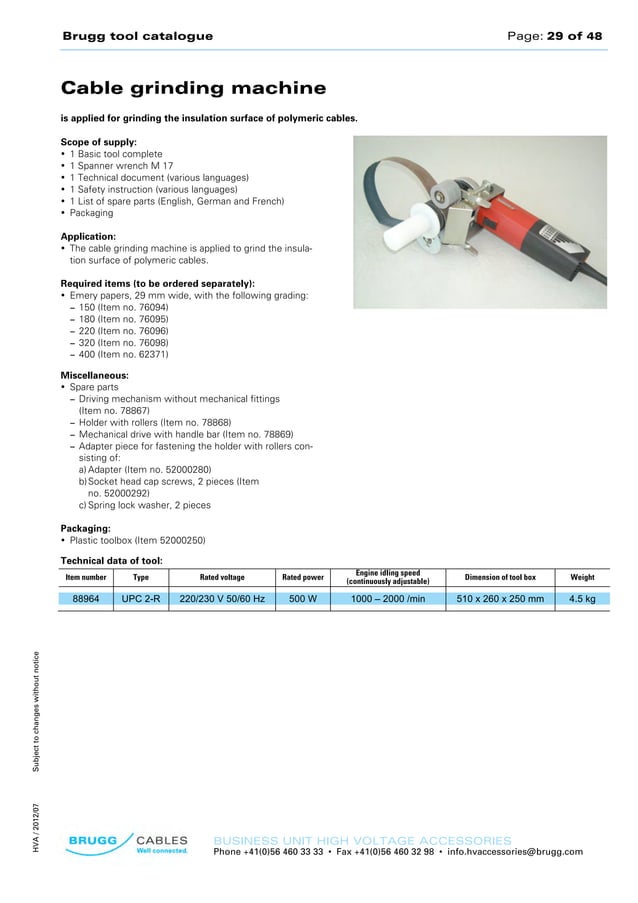 Brugg Cable Tools - High Voltage Cable Jointing Tools | PDF