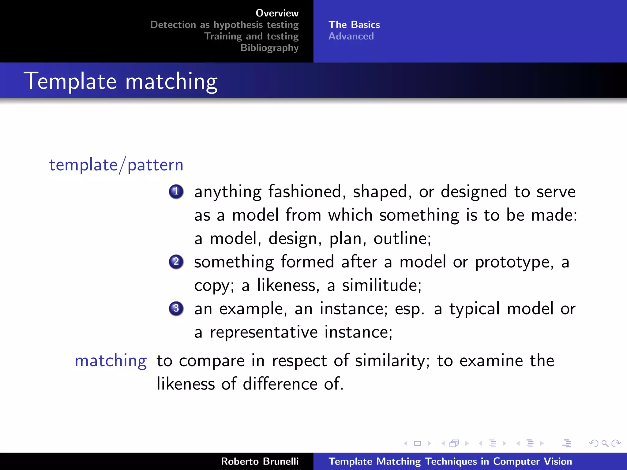 Brunelli 2008: template matching techniques in computer vision | PPT