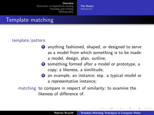 Brunelli 2008: template matching techniques in computer vision | PPT