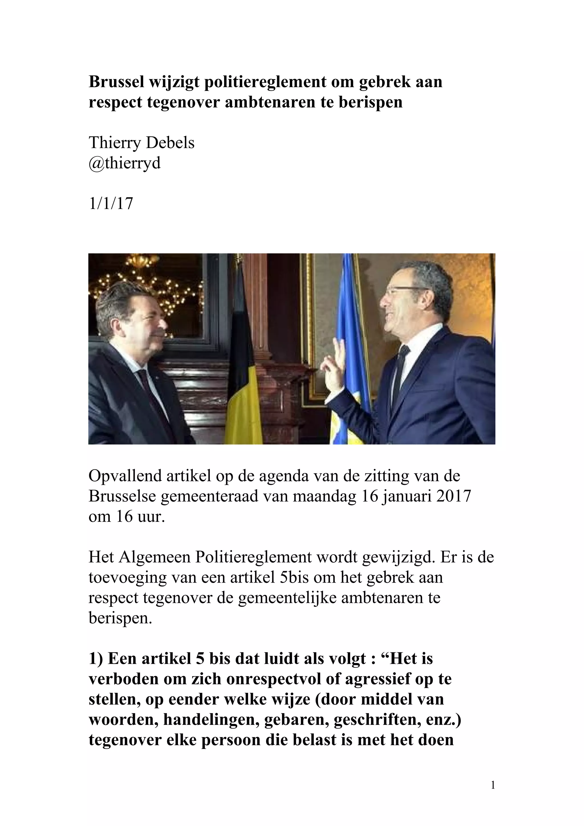 Brussel wijzigt politiereglement om respectloos gedrag tegenover ...