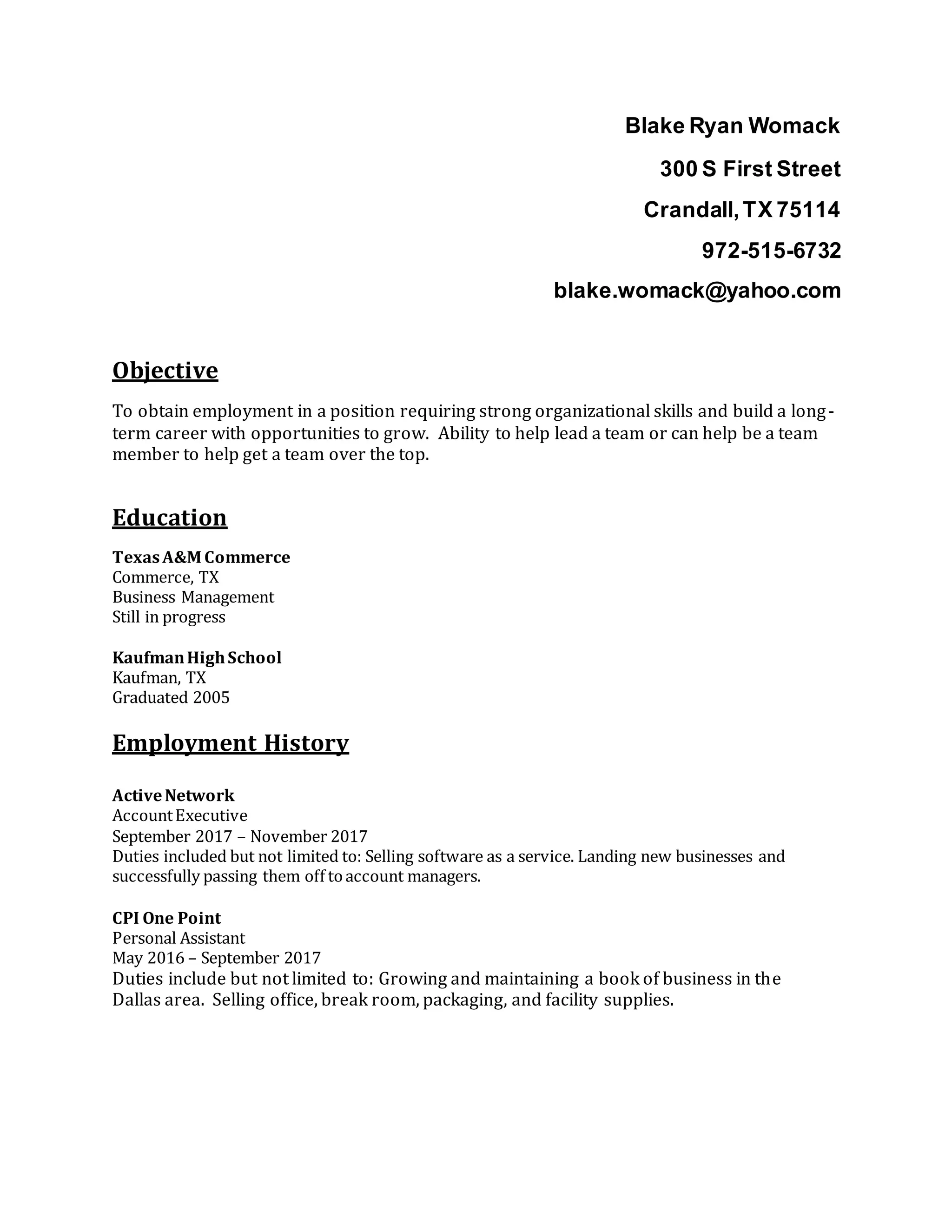 Blake Ryan Womack Resume | PDF