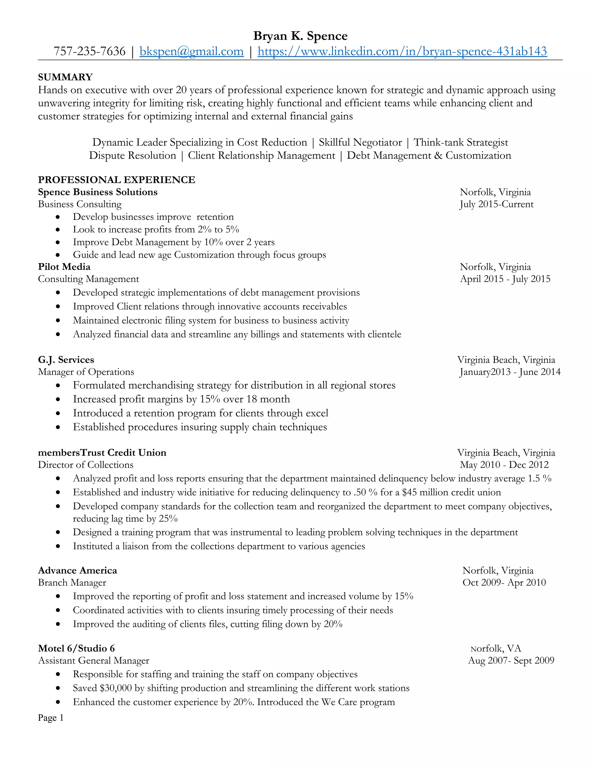 Bryan k spence resume march 2016 | DOC