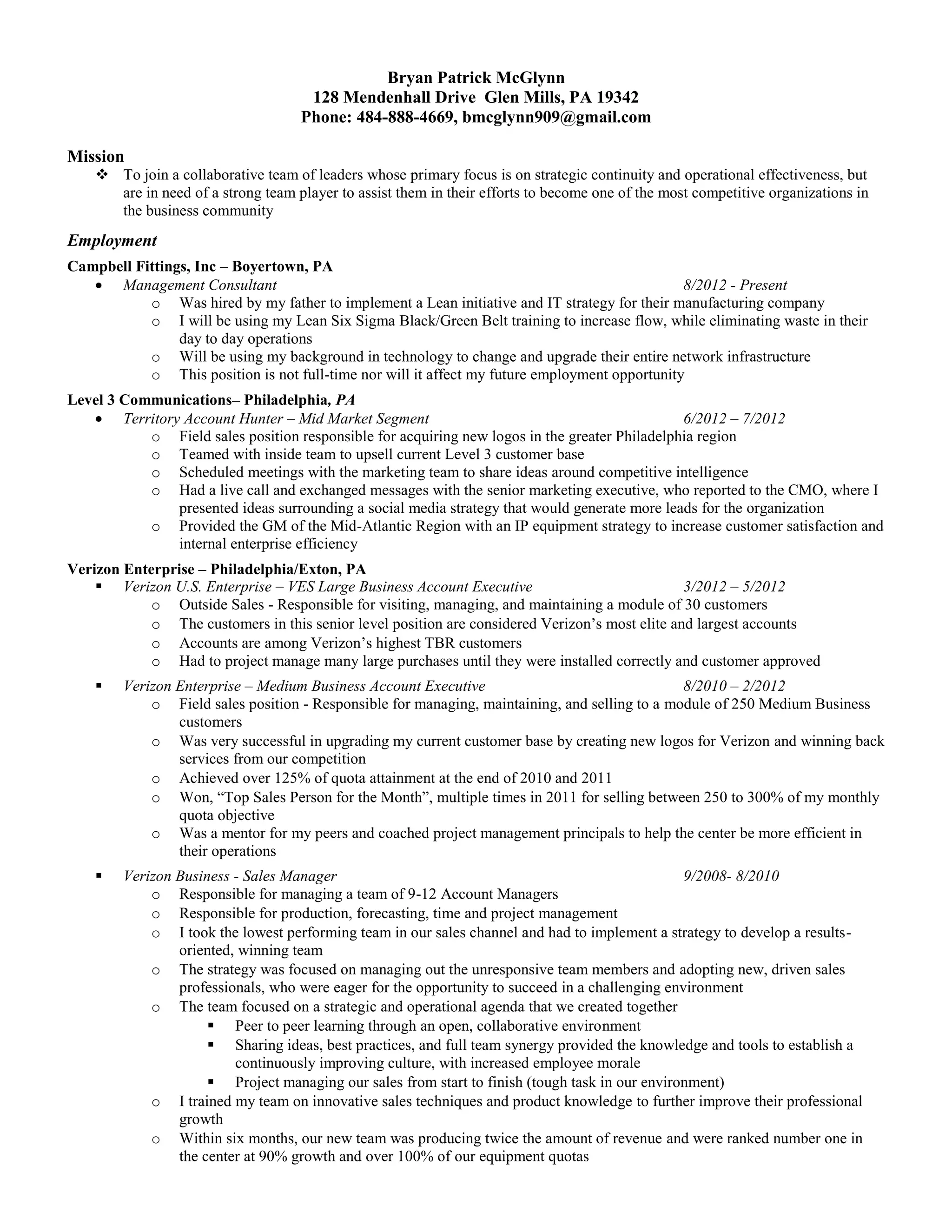 Bryan Mcglynn Resume | PDF