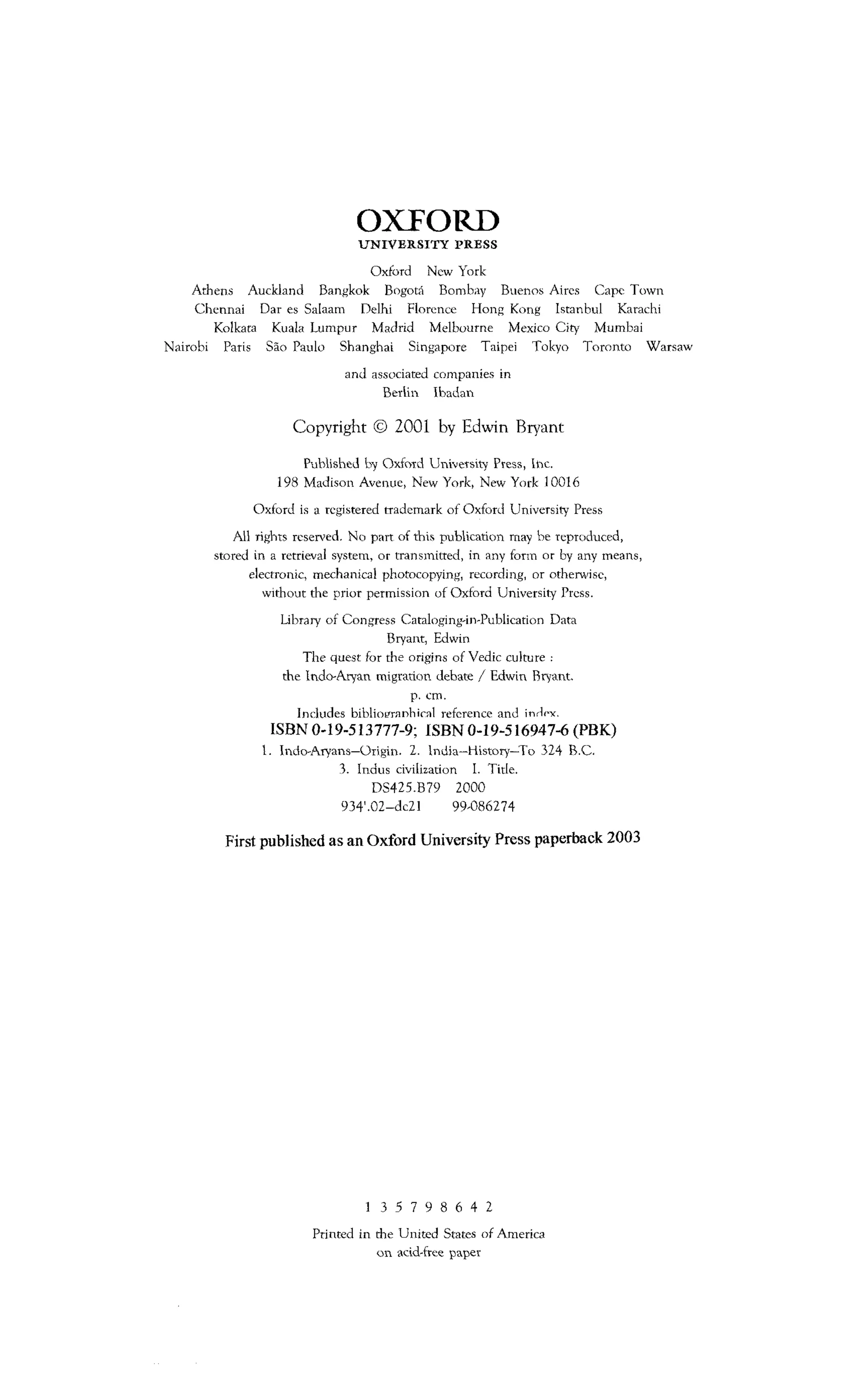 Bryant Edwin The Quest For The Origins Of Vedic Culture | PDF
