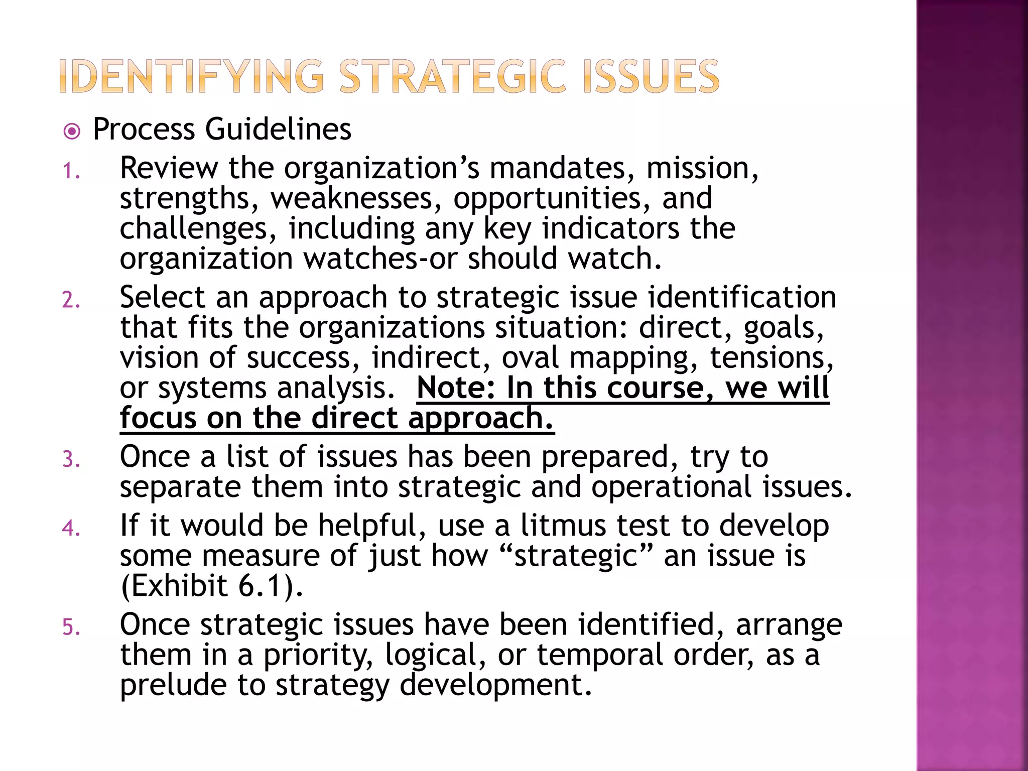 Bryson. chapter 6. identifying strategic issues facing the organization ...