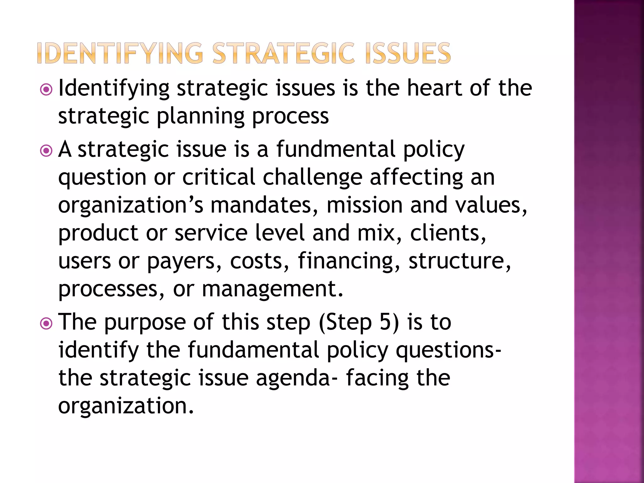 Bryson. chapter 6. identifying strategic issues facing the organization ...