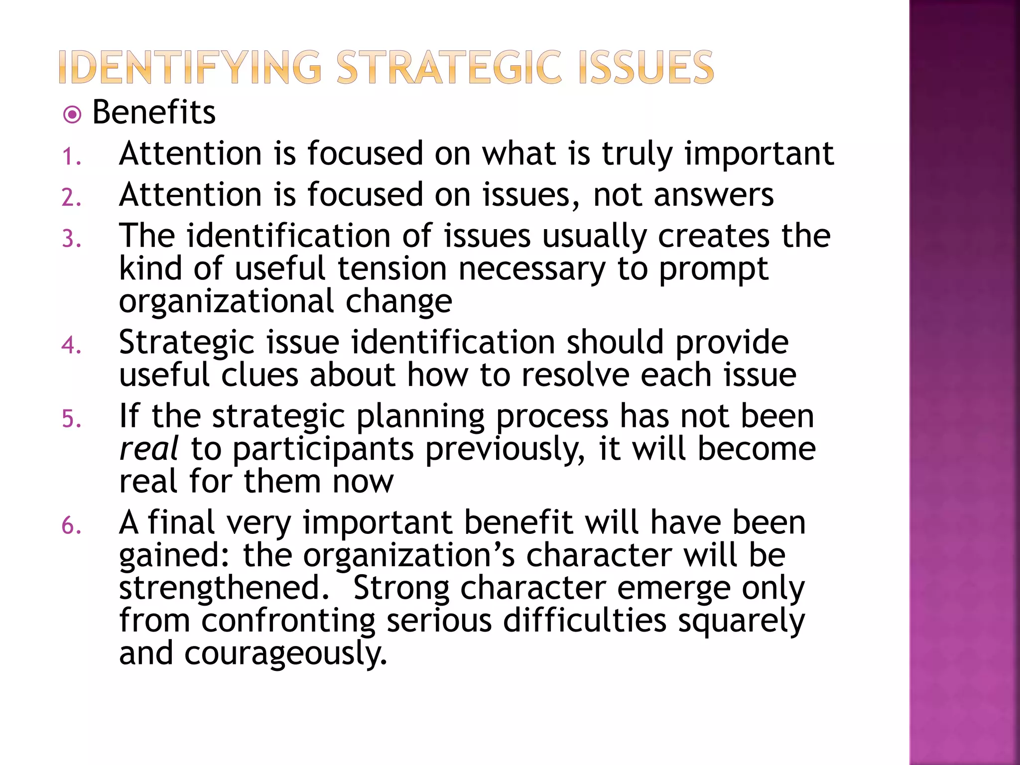 Bryson. chapter 6. identifying strategic issues facing the organization ...