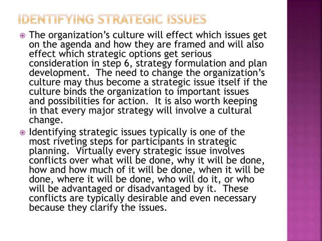 Bryson. chapter 6. identifying strategic issues facing the organization ...