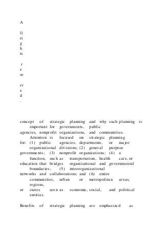 Bryson, J. M. (2018). Strategic planning for public and nonpro | DOCX