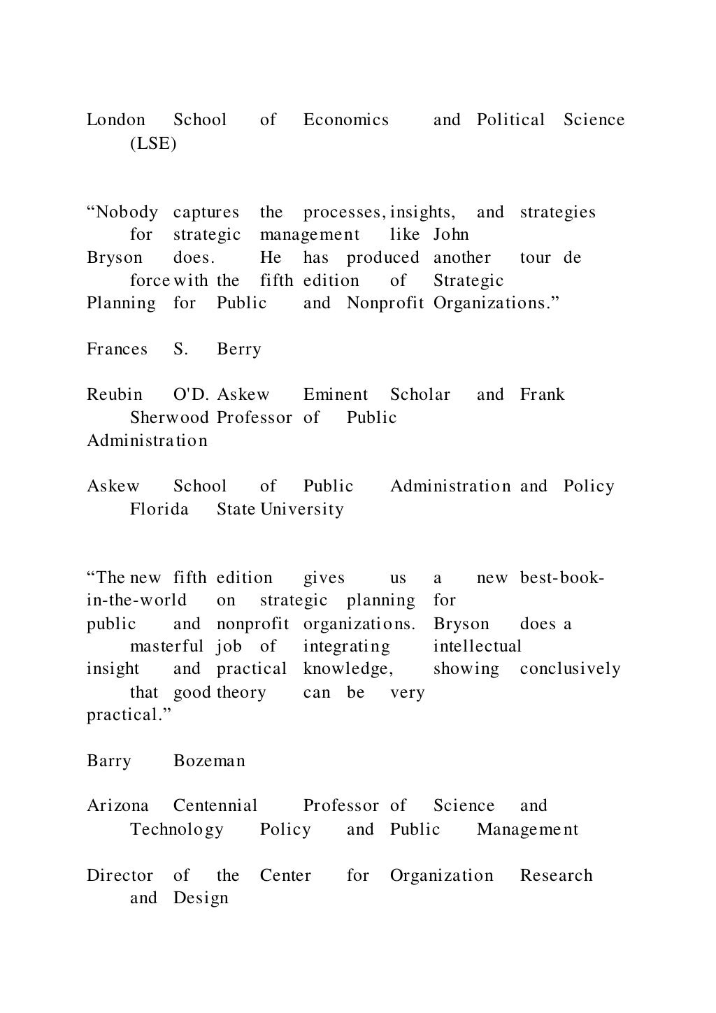 Bryson, J. M. (2018). Strategic planning for public and nonpro | DOCX