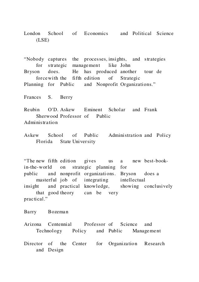 Bryson, J. M. (2018). Strategic planning for public and nonpro | DOCX