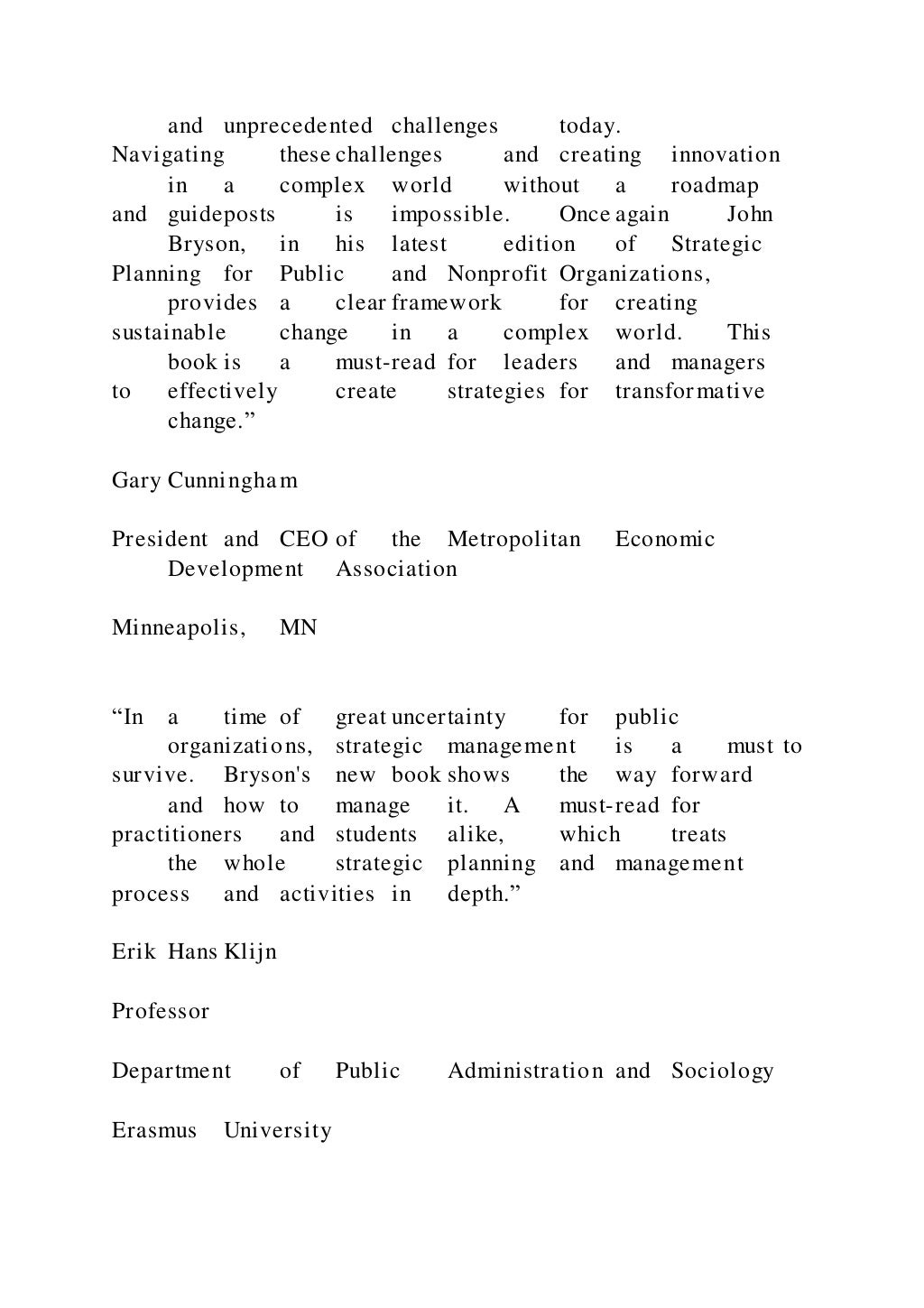 Bryson, J. M. (2018). Strategic planning for public and nonpro | DOCX