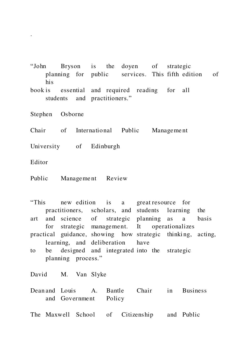 Bryson, J. M. (2018). Strategic planning for public and nonpro | DOCX