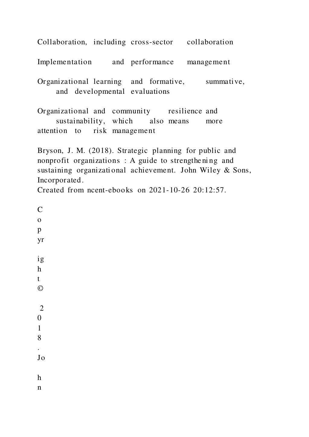 Bryson, J. M. (2018). Strategic planning for public and nonpro | DOCX