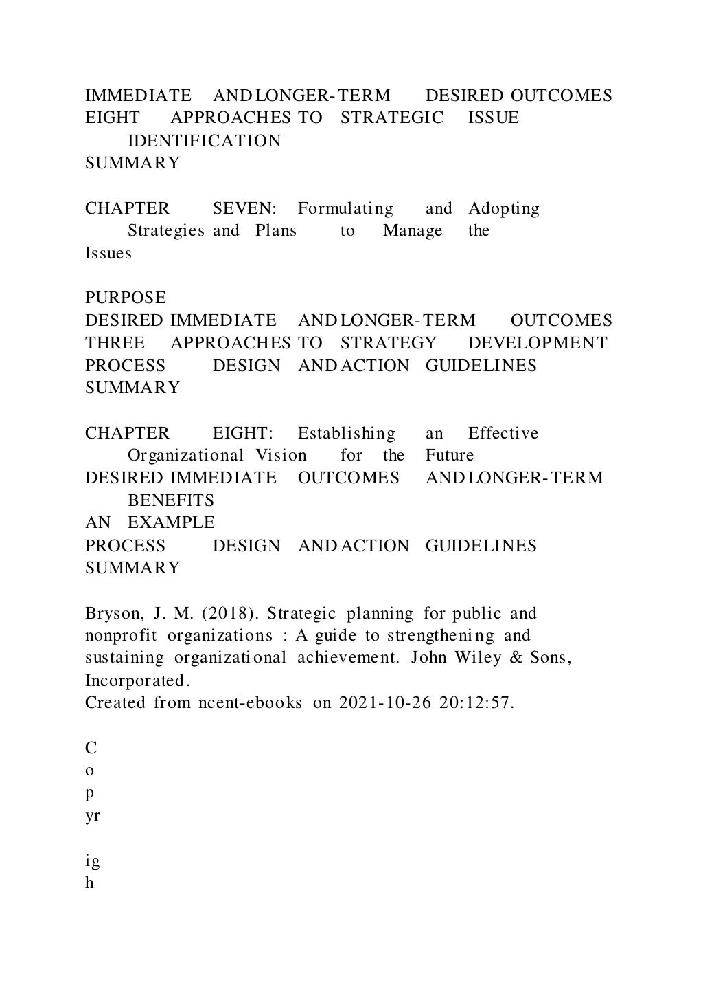 Bryson, J. M. (2018). Strategic planning for public and nonpro | DOCX