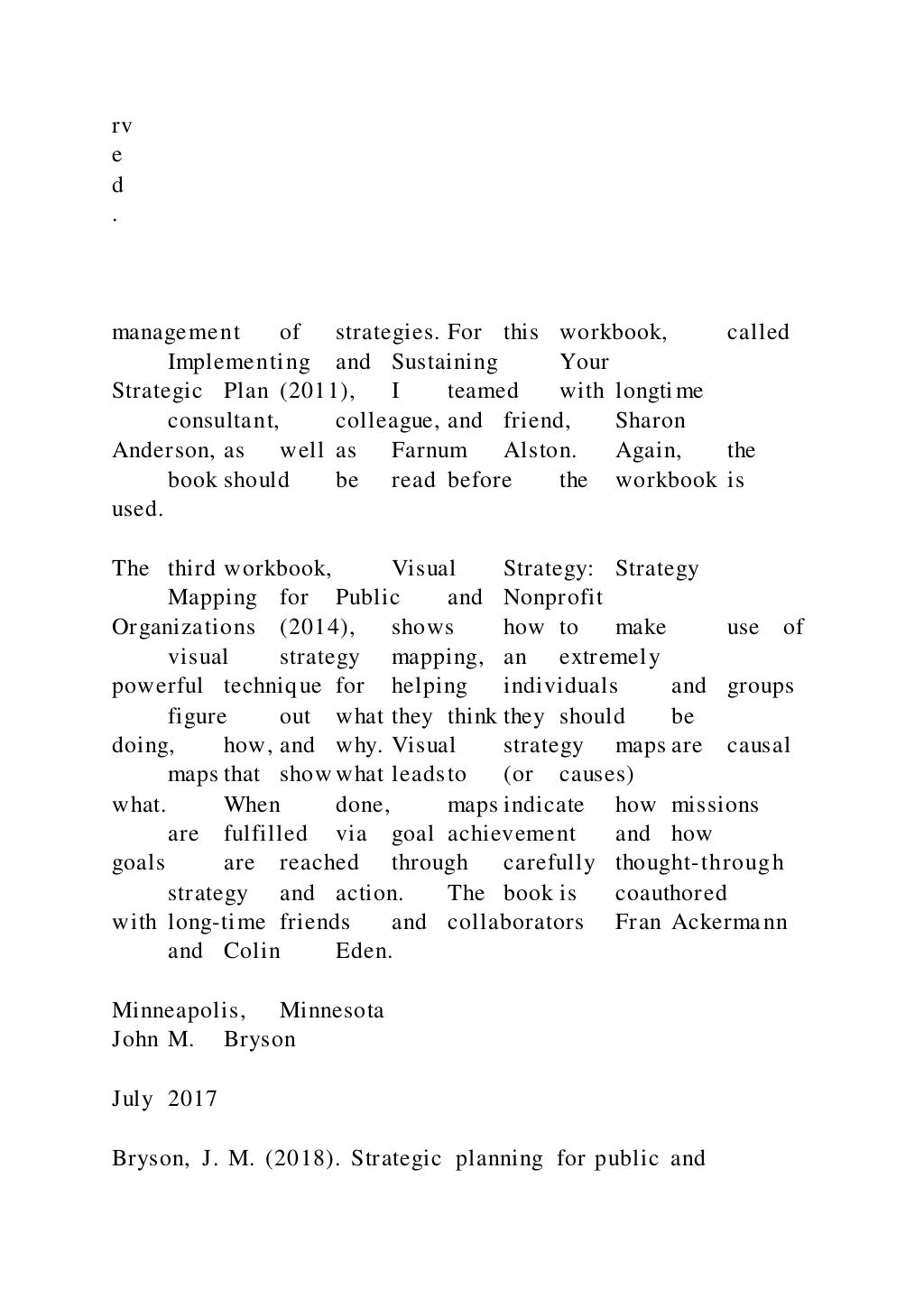 Bryson, J. M. (2018). Strategic planning for public and nonpro | DOCX
