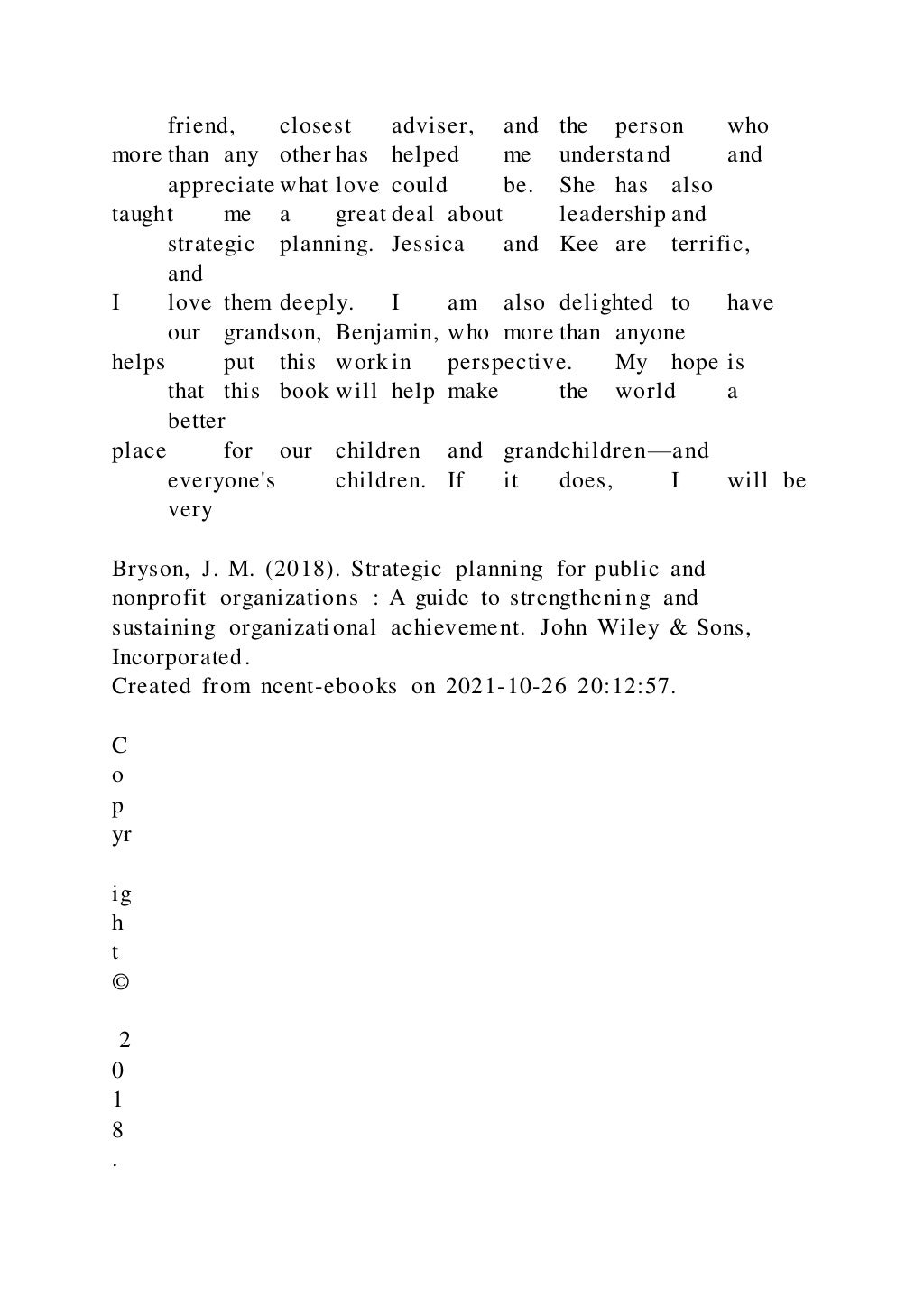 Bryson, J. M. (2018). Strategic planning for public and nonpro | DOCX