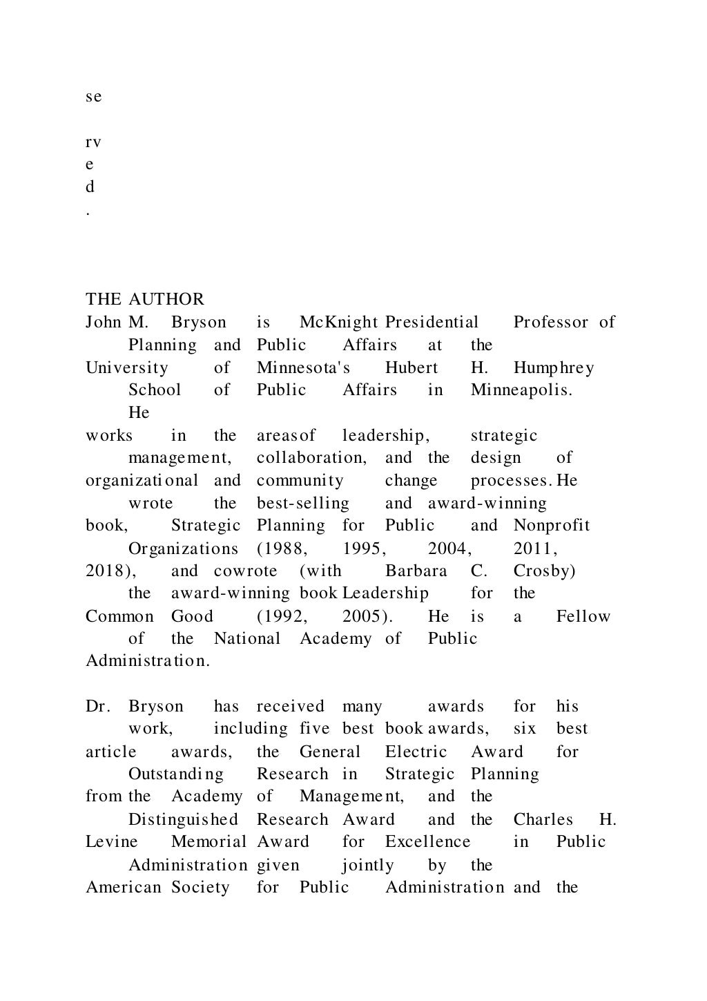 Bryson, J. M. (2018). Strategic planning for public and nonpro | DOCX