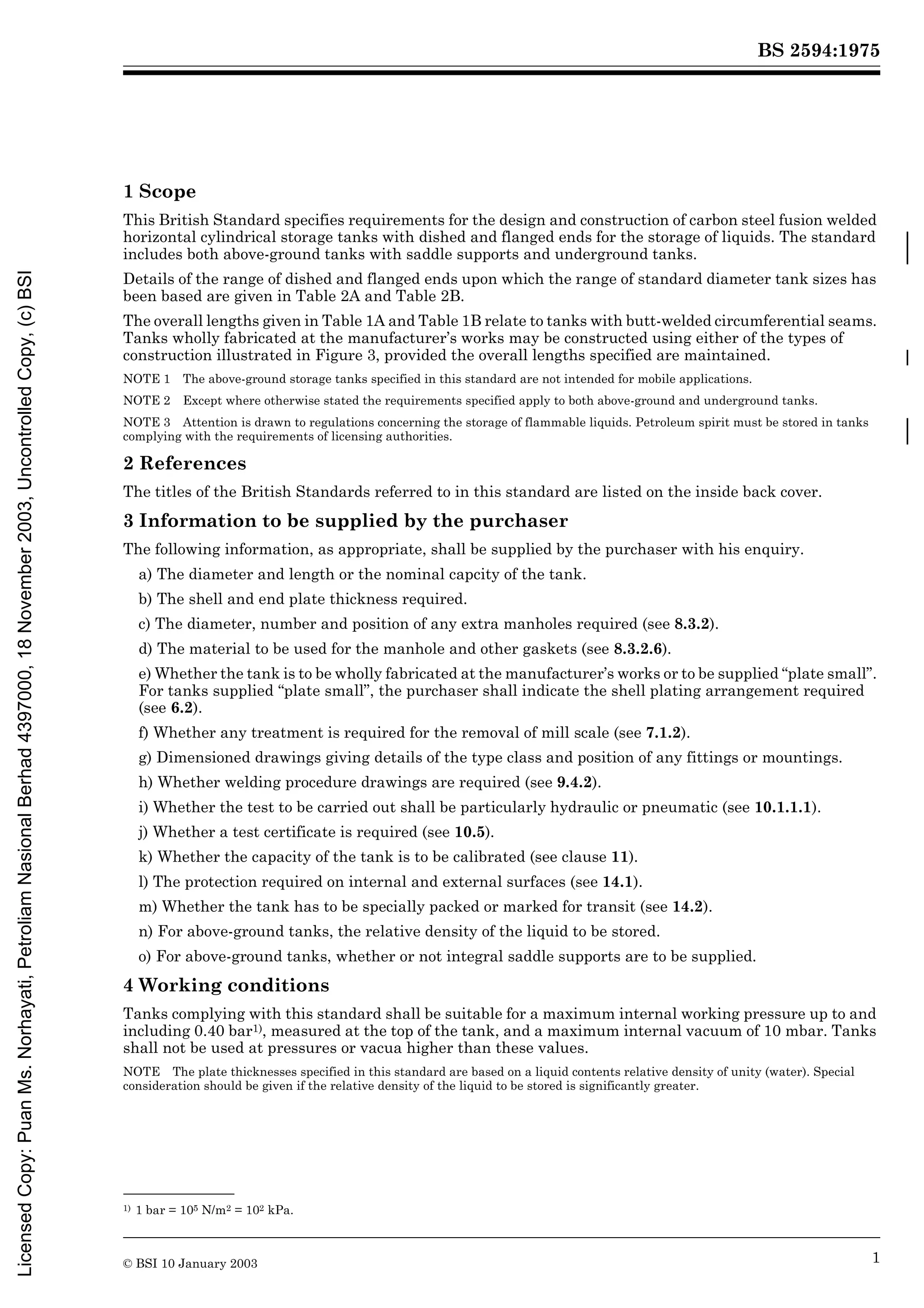 Bs 2594 specification for carbon steel welded horizontal cylindrical ...