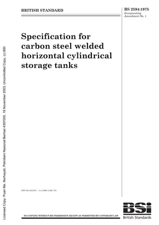 Bs 2594 specification for carbon steel welded horizontal cylindrical ...