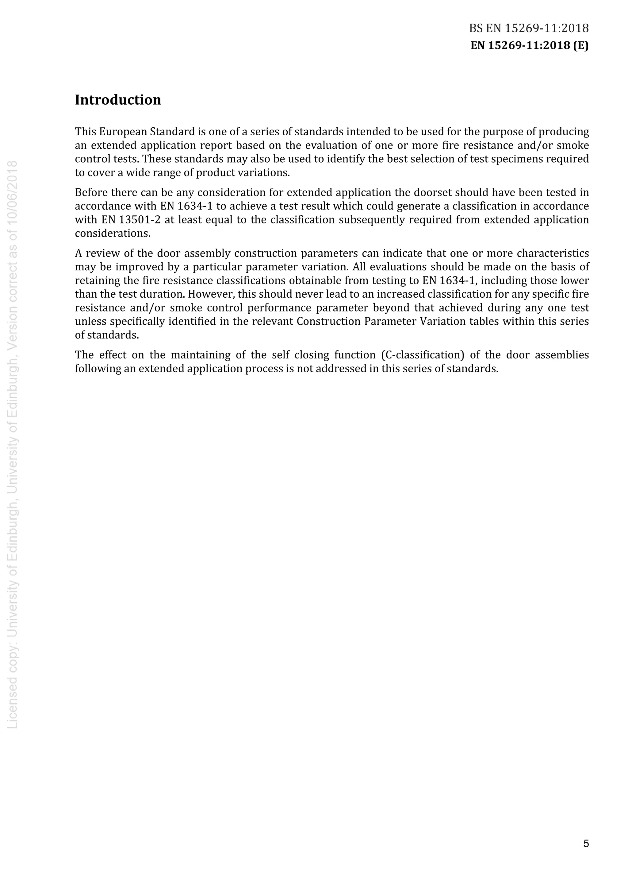 Extended application of test results for fire resistance and/or smoke ...