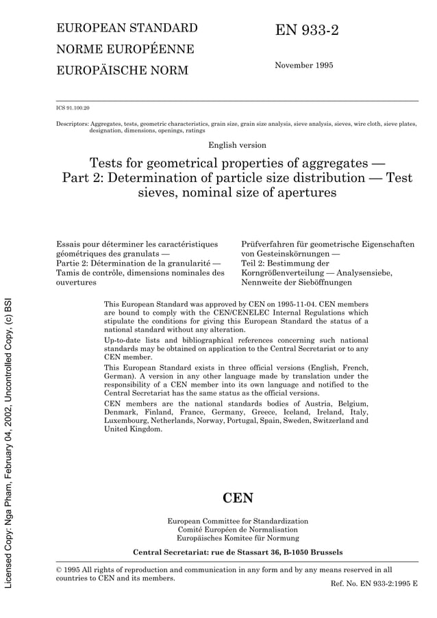 Bs en933-2 | PDF | Civil Engineering Industry | Industries