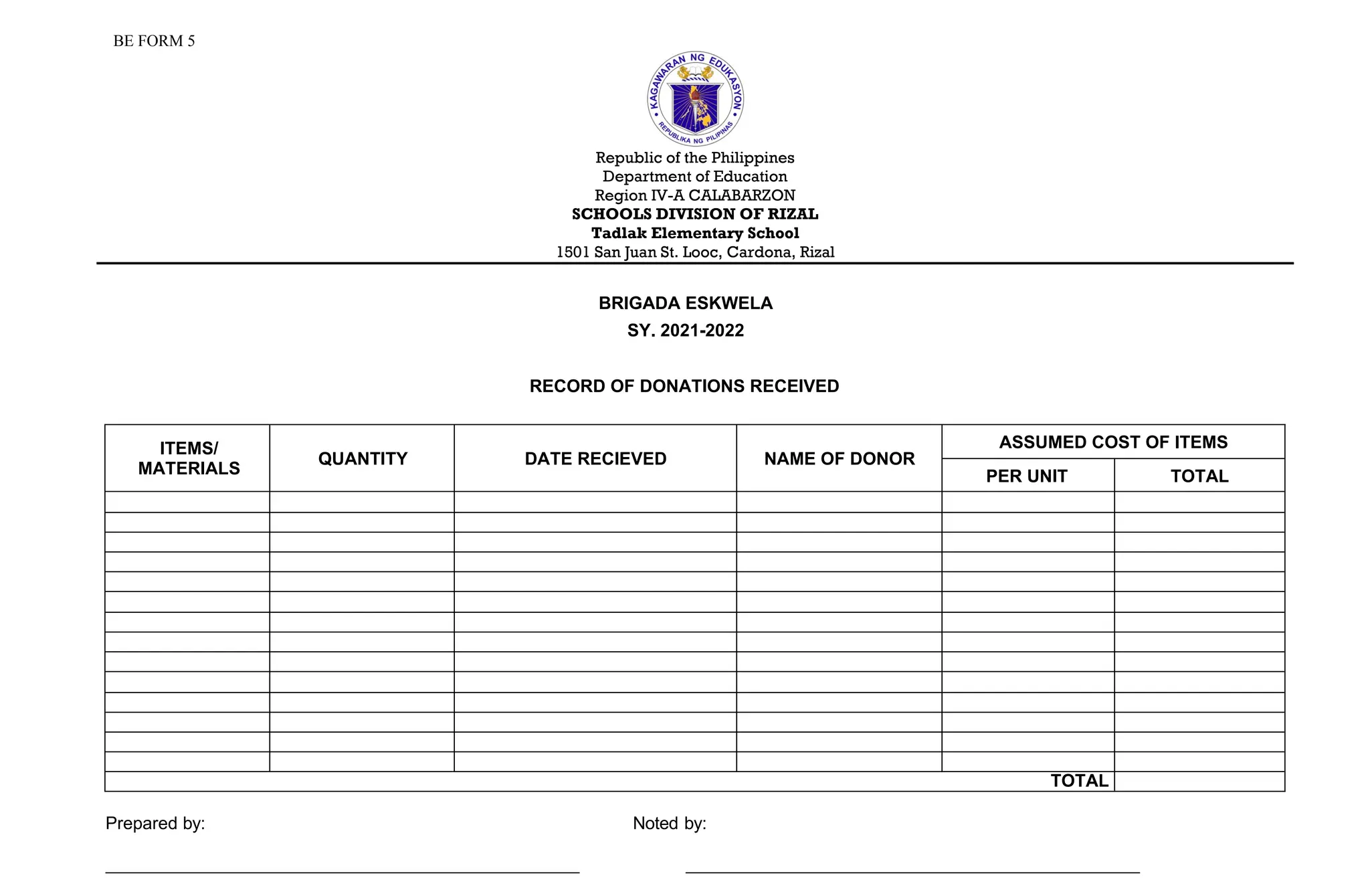 Brigada Eskwela -Form-5 - Records of Donations Recieved.docx