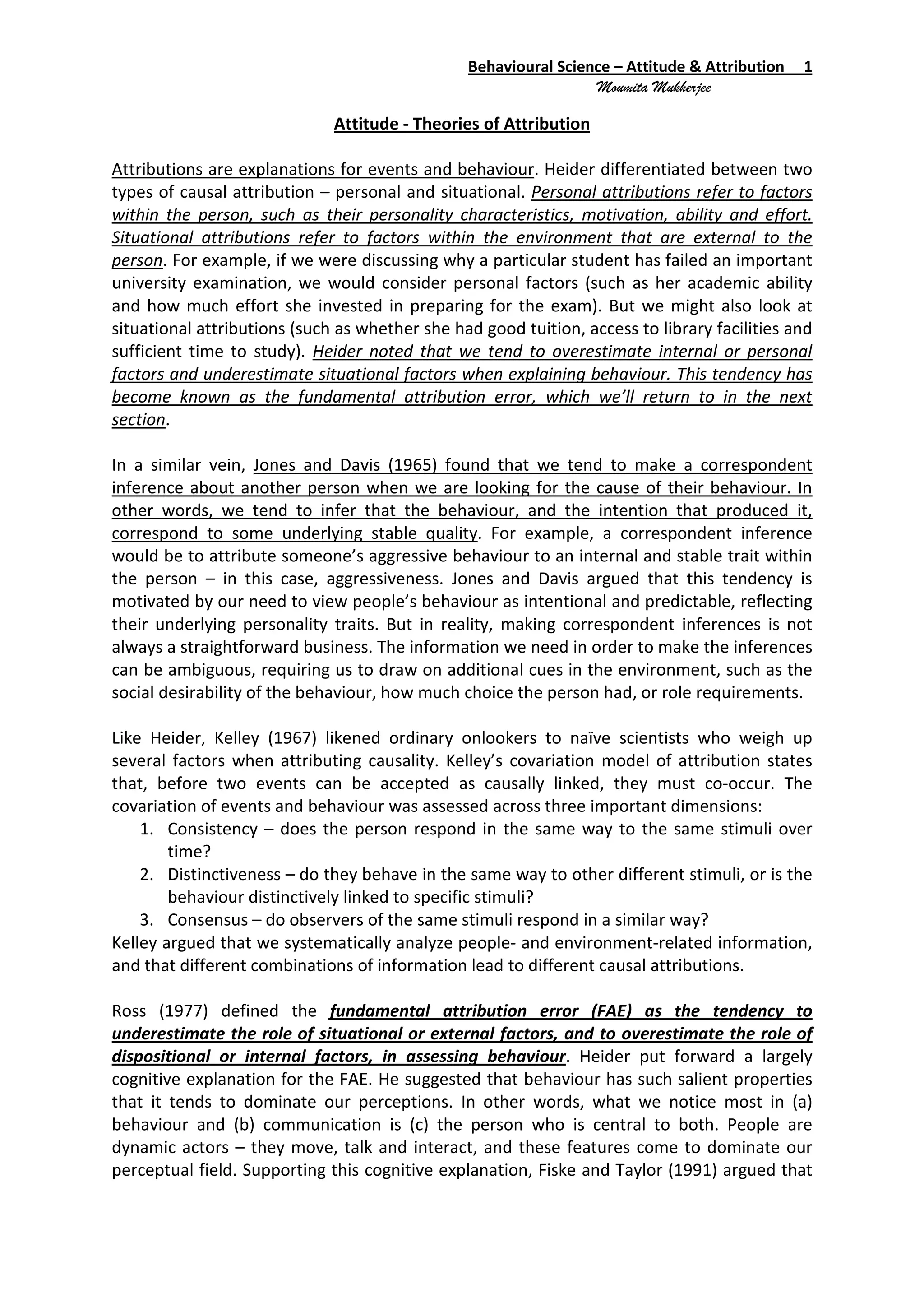 Bs 101 module 4a - attitude and theories of attribution | PDF