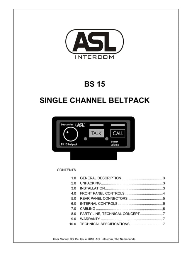 ASL Intercom BS15 | PDF