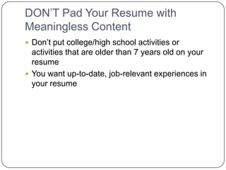 Bs 150 Resume Dos And Donts | PPT