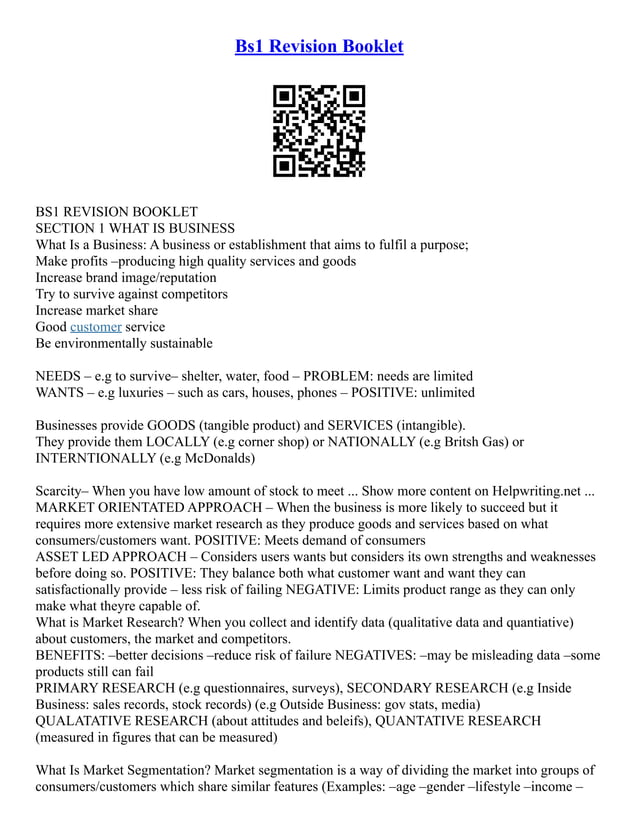 Bs1 Revision Booklet | PDF