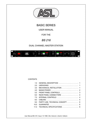 ASL Intercom BS-216 2-channel Master Station | PDF