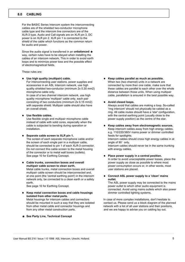ASL Intercom BS-216 2-channel Master Station | PDF