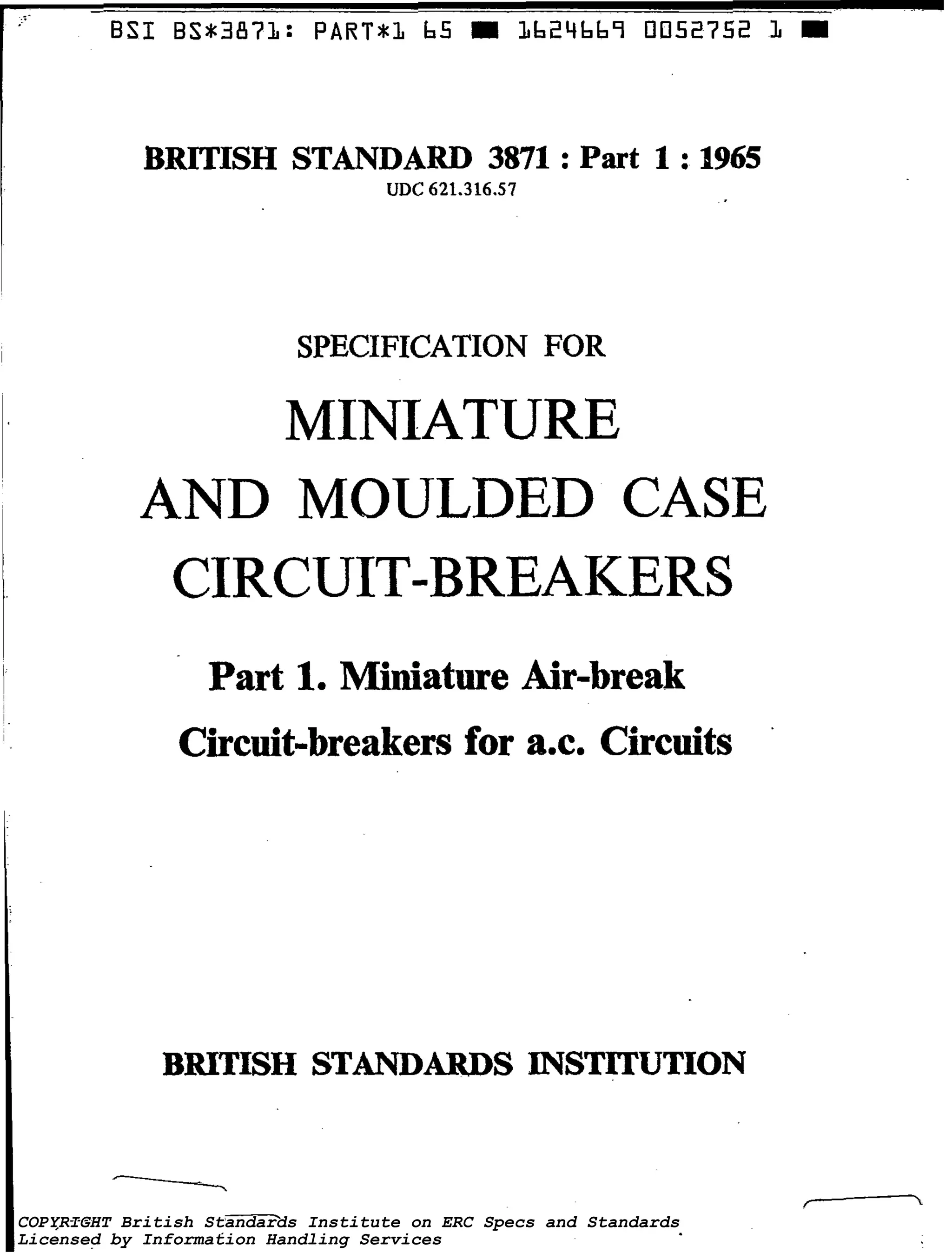 Bs 3871 mcb and mccb in ac circuits | PDF