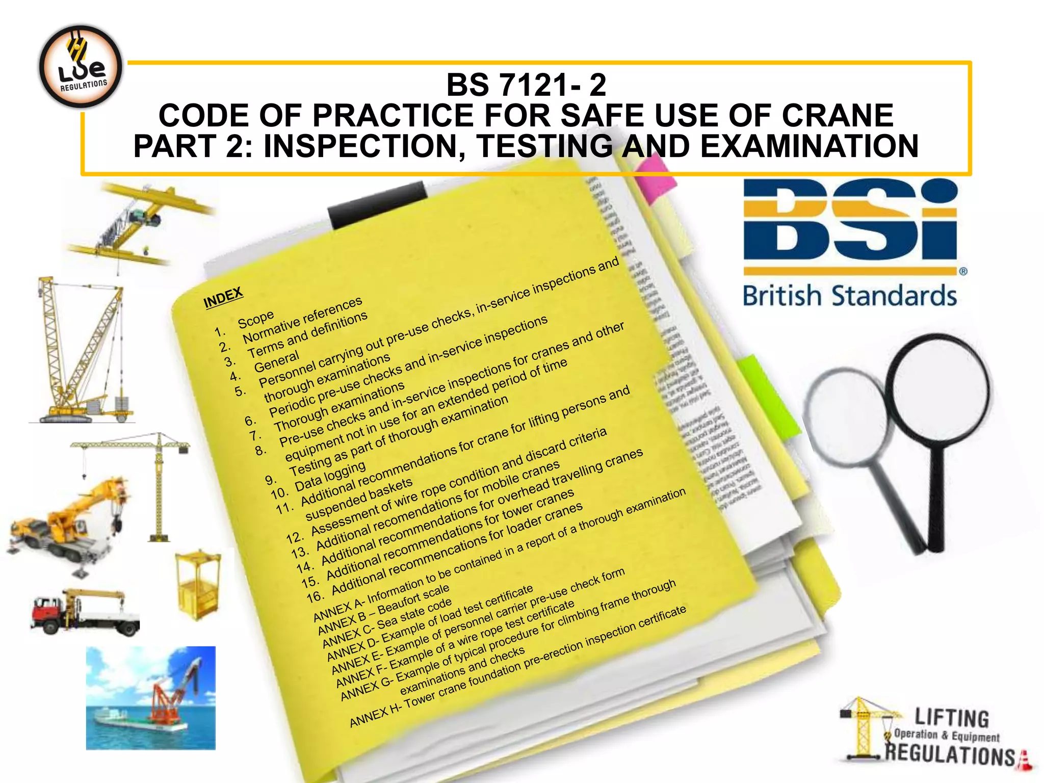 Bs 7121 2º INSPECTION, TESTING AND EXAMINATION-CRANES | PPTX