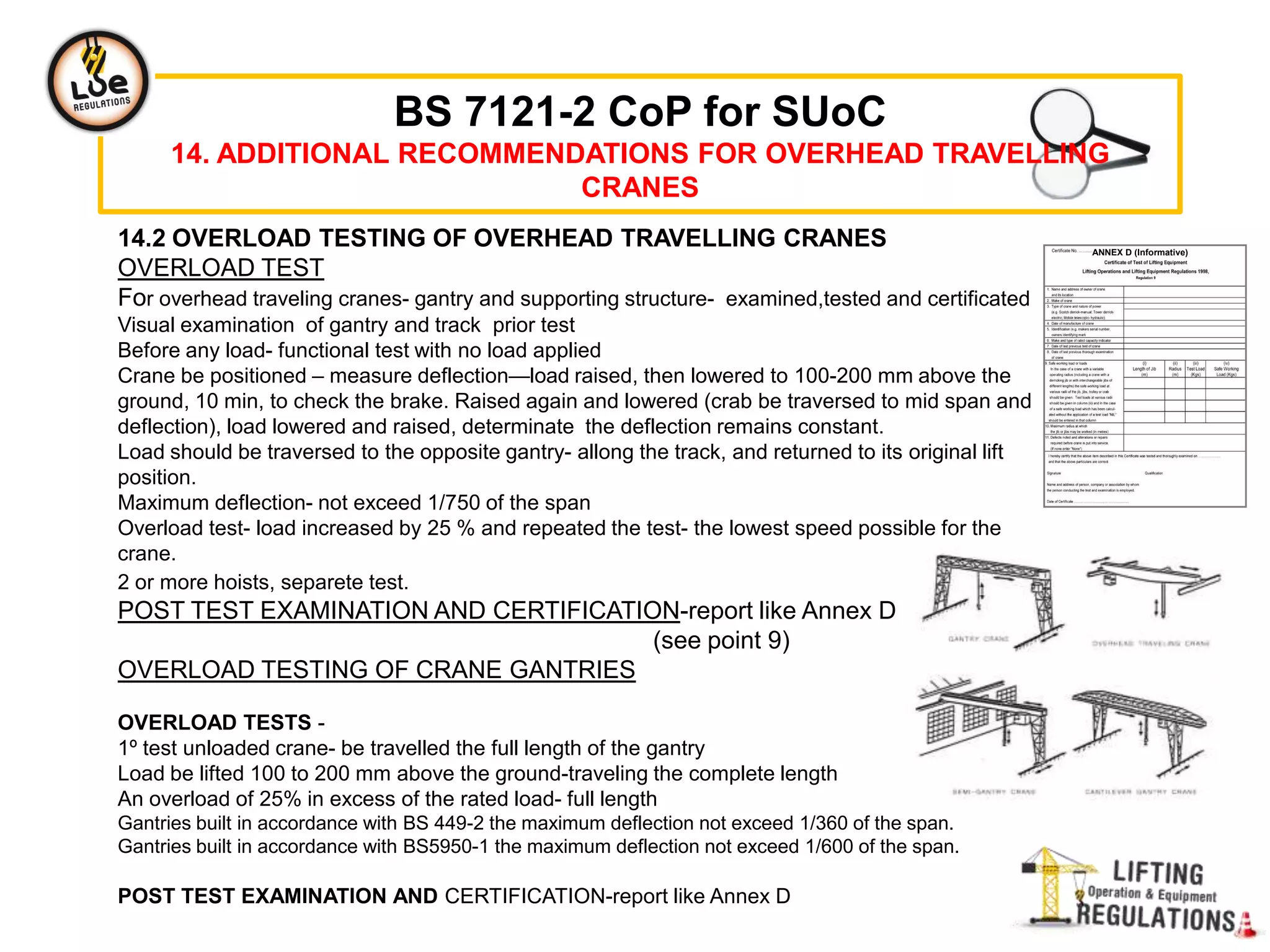 Bs 7121 2º INSPECTION, TESTING AND EXAMINATION-CRANES | PPTX
