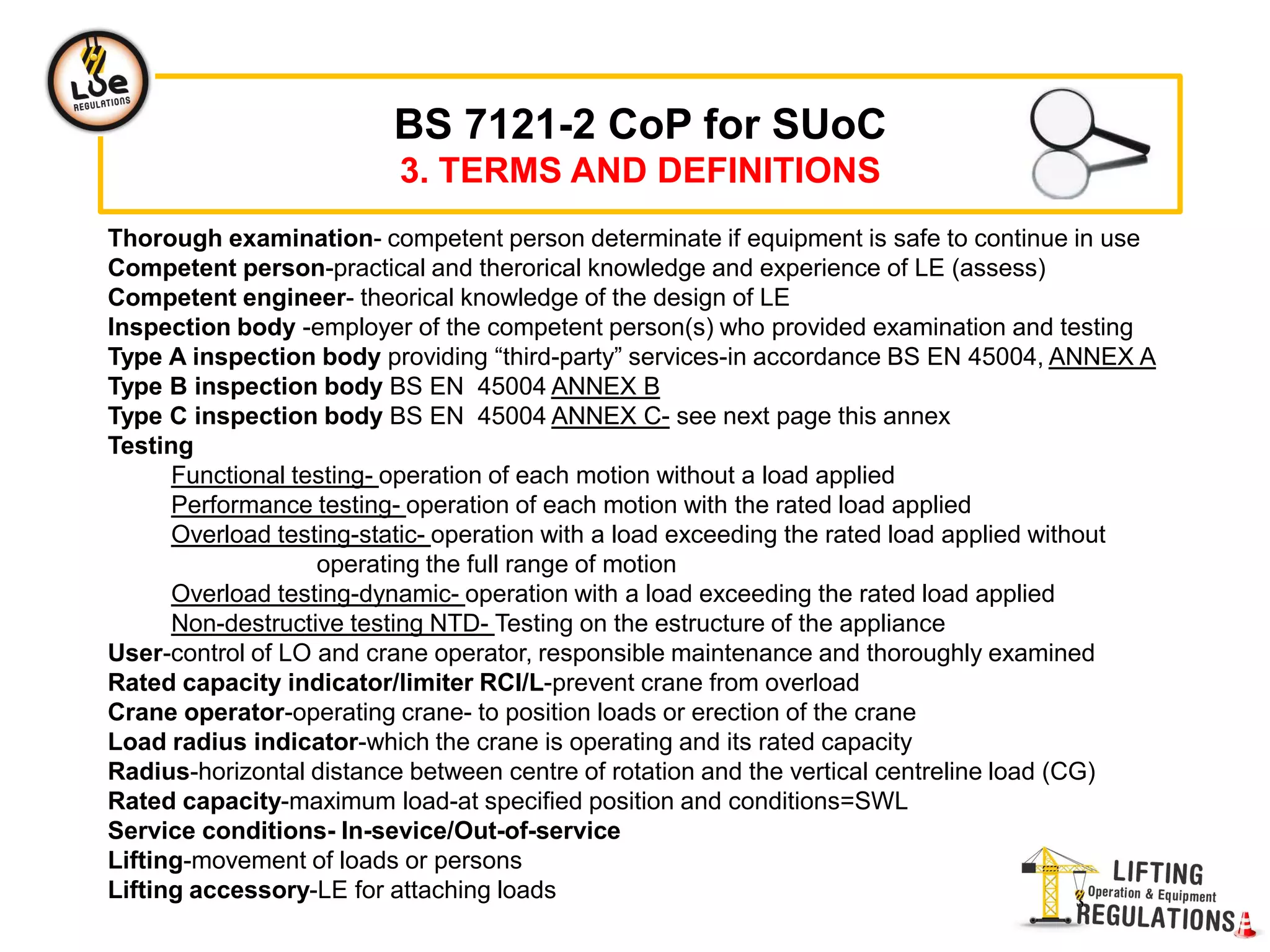 Bs 7121 2º INSPECTION, TESTING AND EXAMINATION-CRANES | PPTX