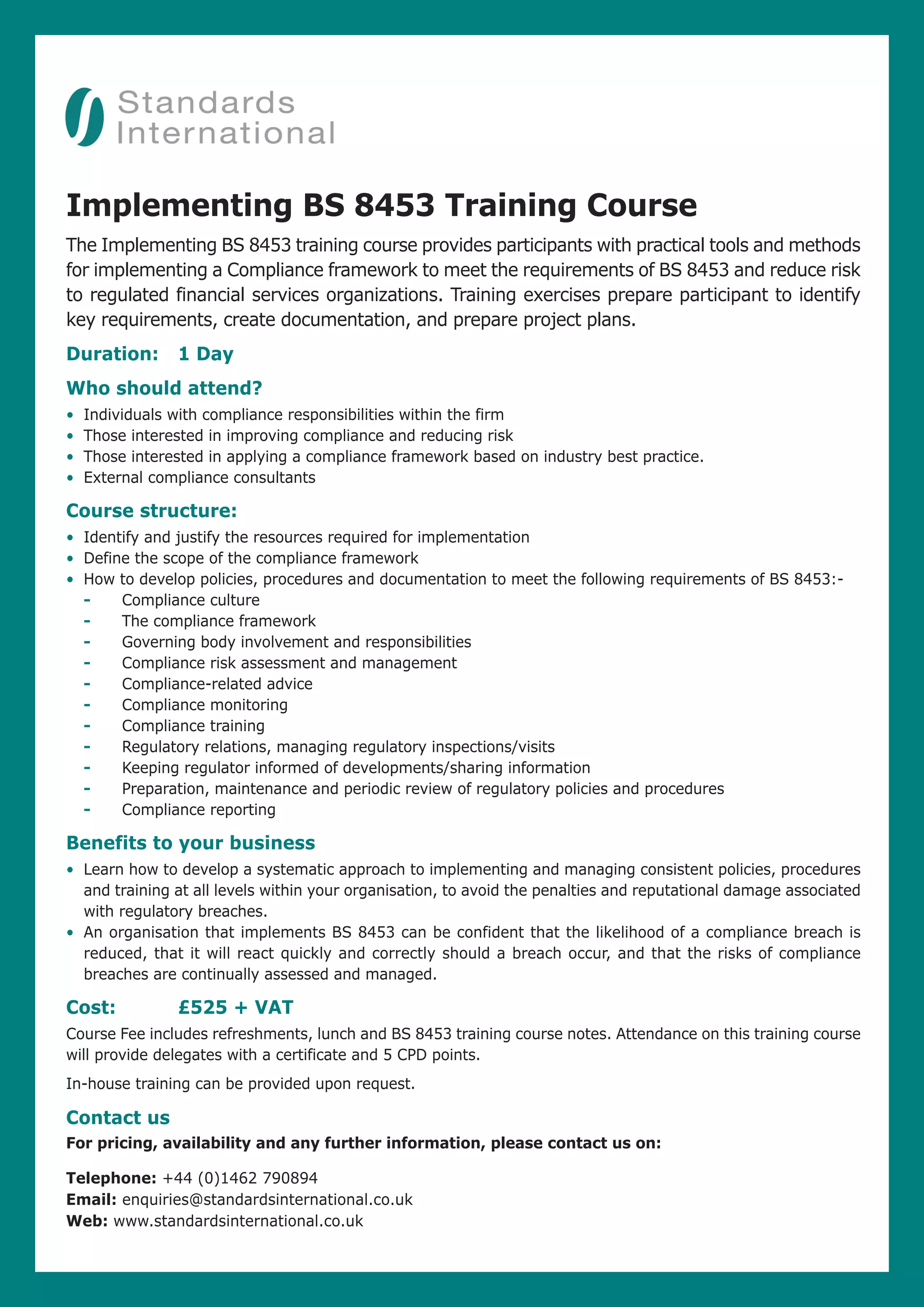 BS 8453 Training Programme | PDF