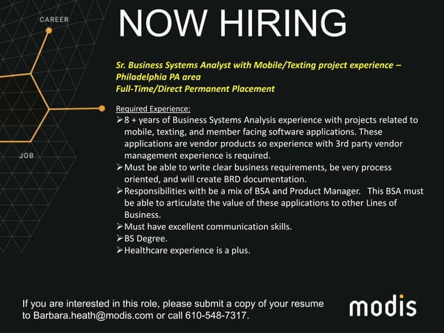 Business Systems Analyst with Mobile exp | PPTX