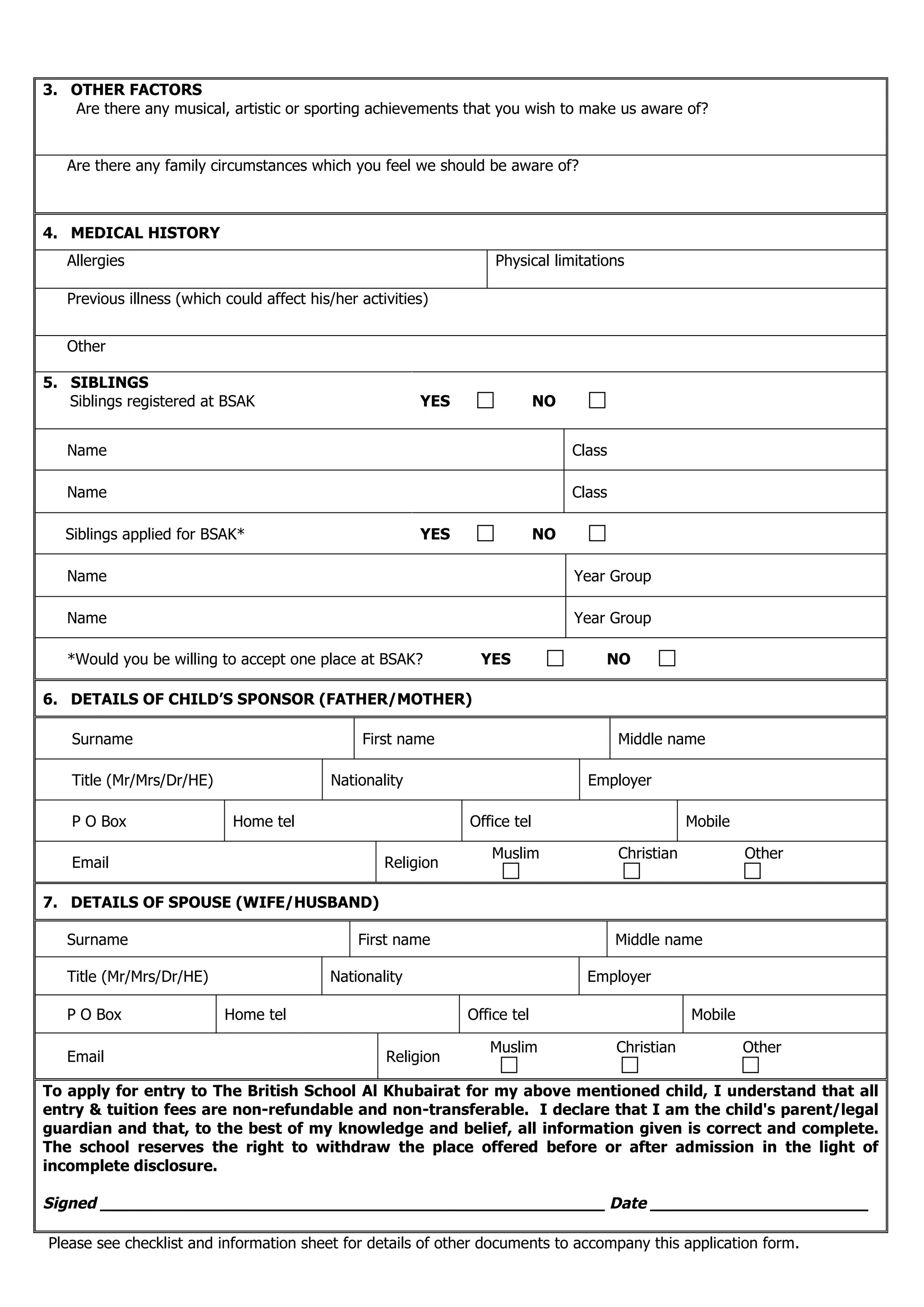 Bsak primary schoolapplicationform221112 | PDF